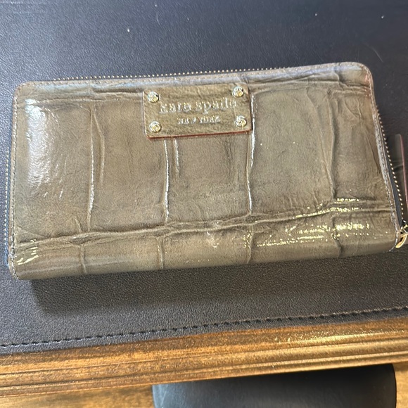 kate spade | Bags | Kate Spade Grey Patent Leather Zip Around Wallet ...